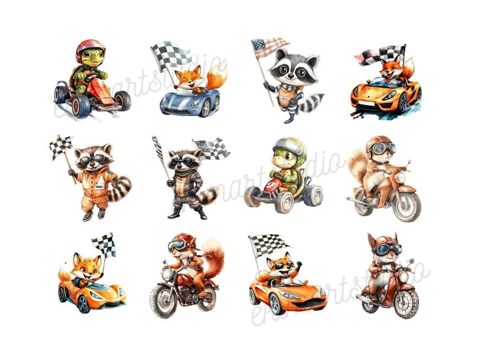 Racing Animals Watercolor Clipart | Racing Animals | PNG Bundle ...