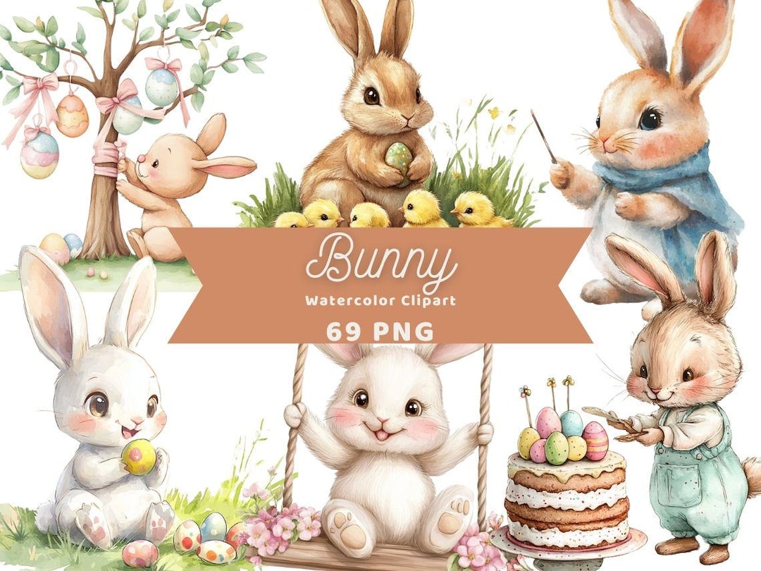 Cute Bunny Watercolor Clipart | Sticker | PNG Bundle | Digital Download ...