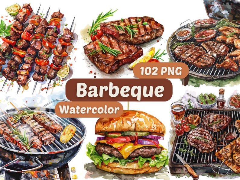 Barbeque Watercolor Clipart | Barbeque PNG | PNG Bundle | Digital ...