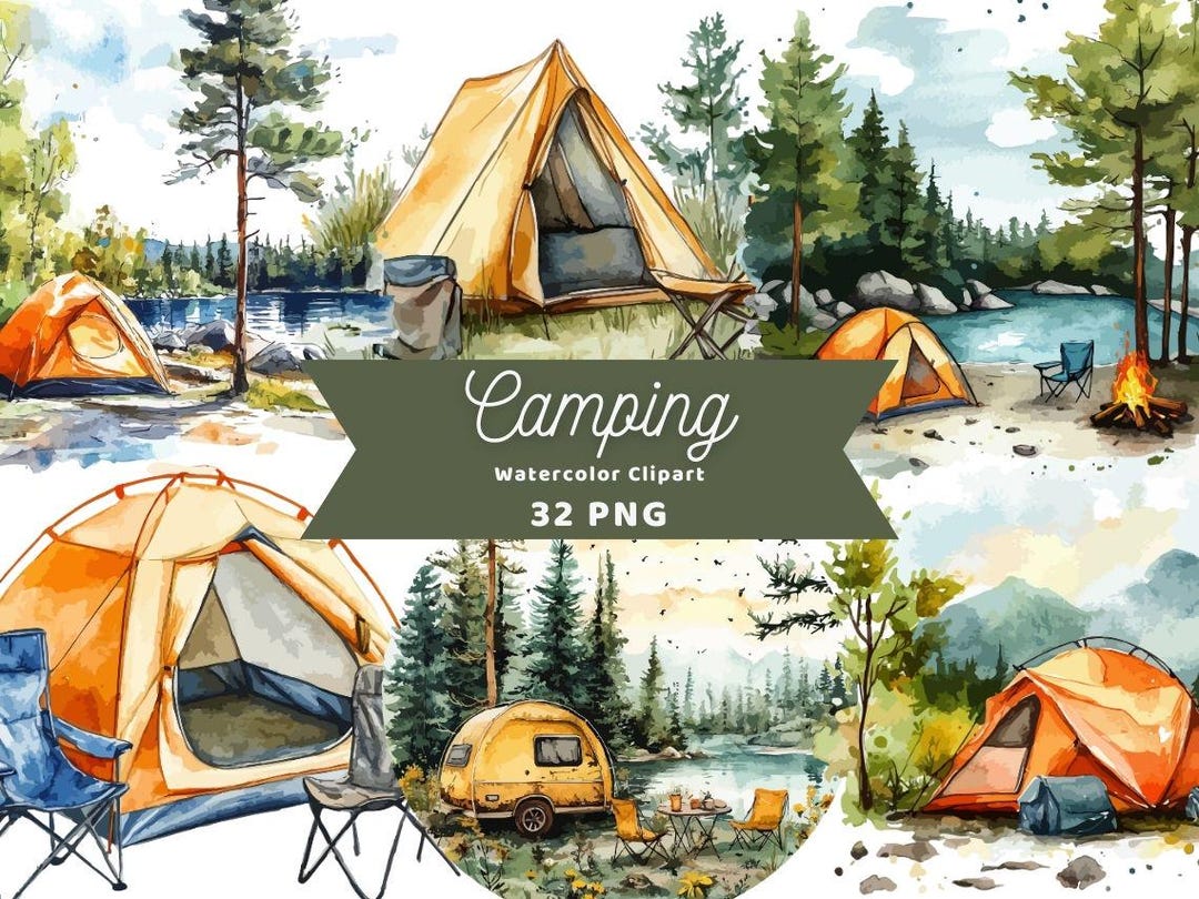 Camping Watercolor Clipart | Sticker | PNG Bundle | Digital Download ...