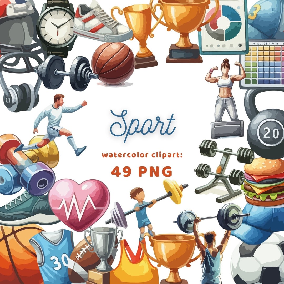Sport Watercolor Clipart | Healthy Life Clipart | PNG Bundle | Sport ...