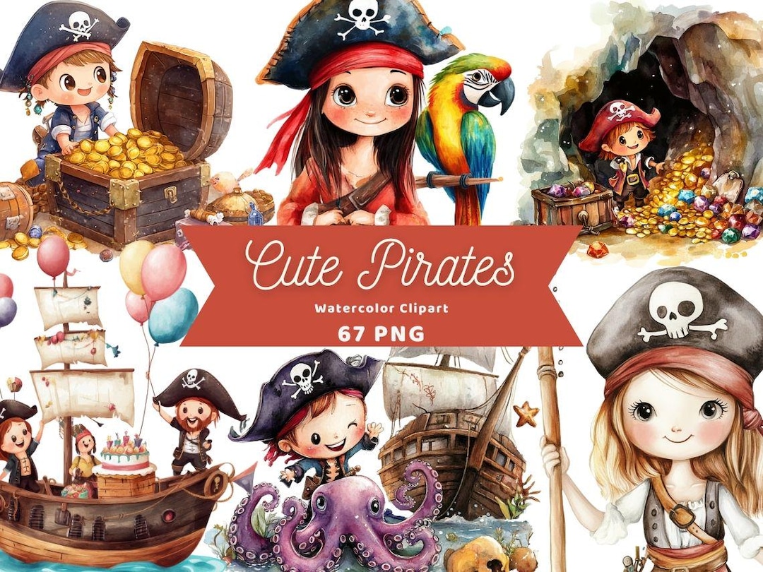 Cute Pirates Watercolor Clipart | Pirate | PNG Bundle | Digital ...