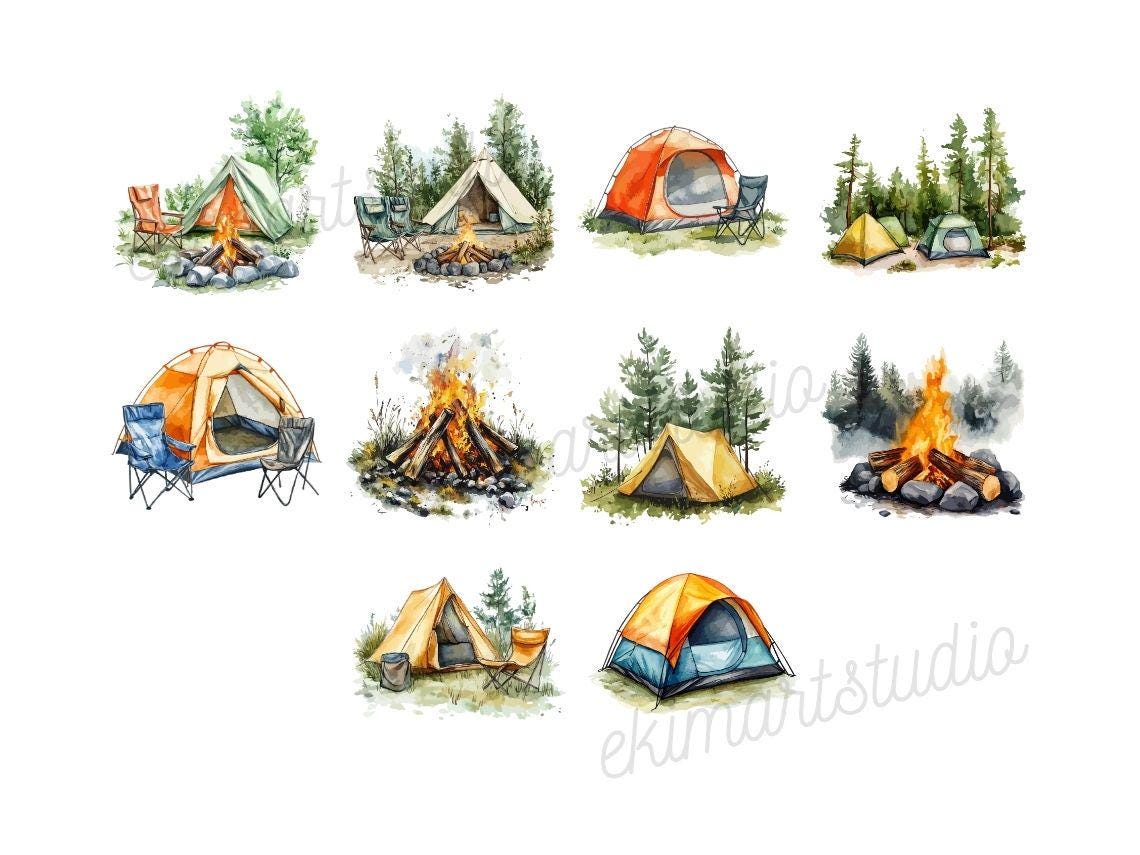 Camping Watercolor Clipart | Sticker | PNG Bundle | Digital Download ...
