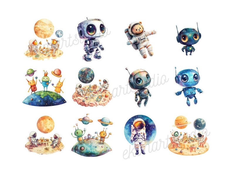Cute Space Watercolor Clipart | Space PNG | PNG Bundle | Digital ...