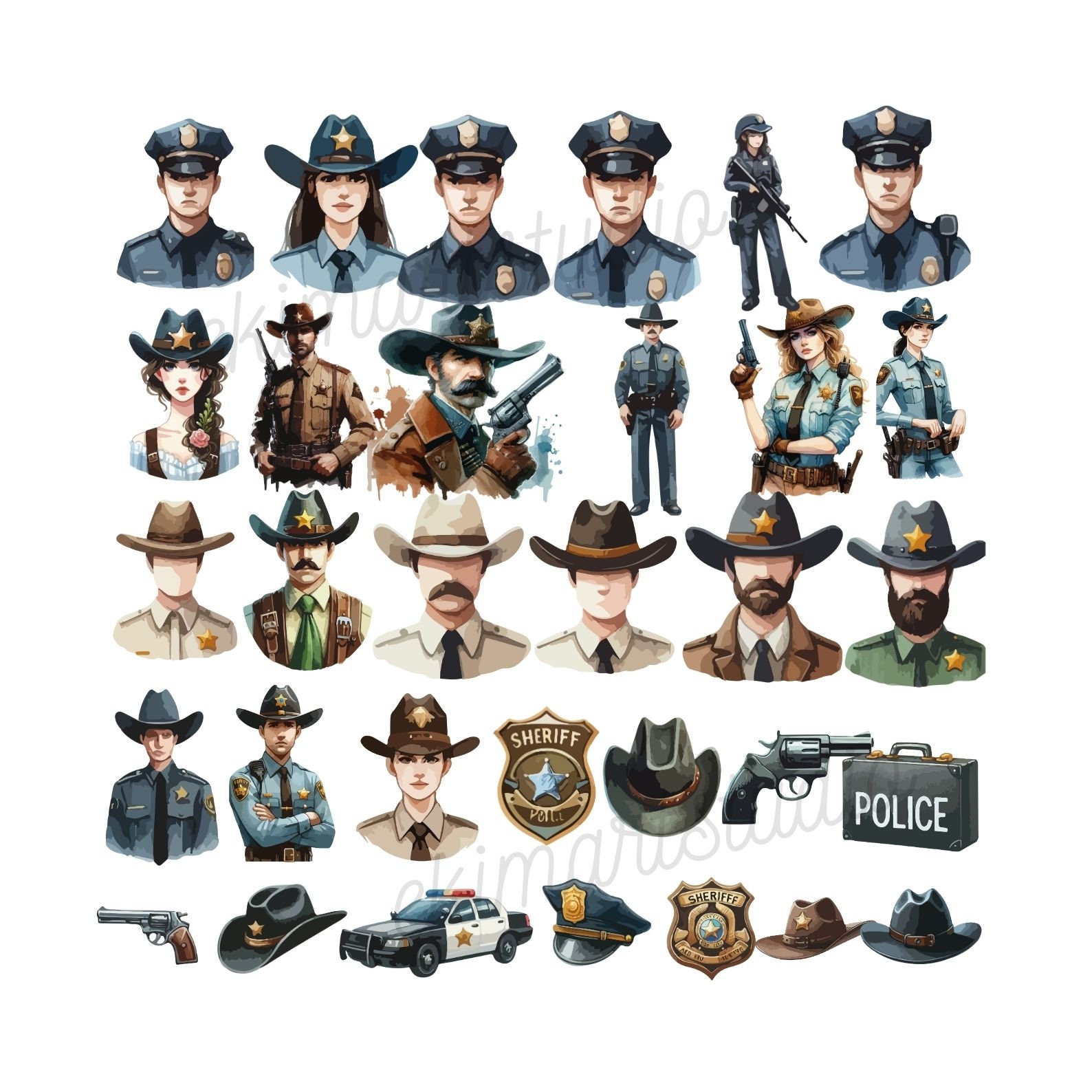 Sheriff & Police Watercolor Clipart | PNG Bundle | Digital Download ...