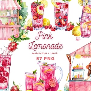 Pink Lemonade Watercolor Clipart | Sticker | PNG Bundle | Digital ...