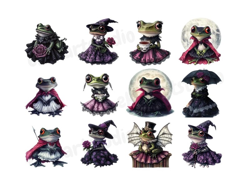 Gothic Frog Clipart | Cute Gothic Frog PNG | PNG Bundle | Gothic Frogs ...