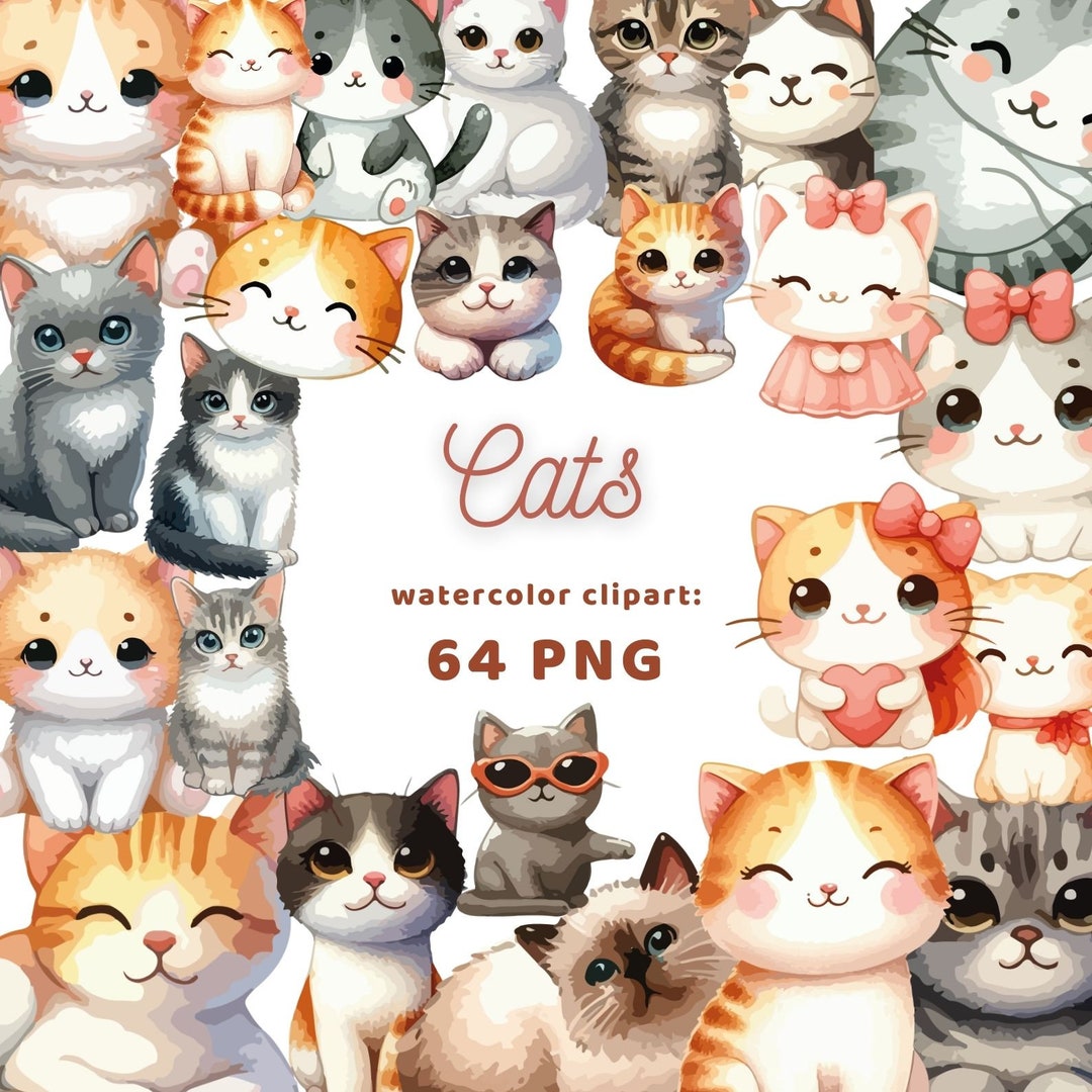 Cats Watercolor Clipart | Sticker | PNG Bundle | Digital Download ...