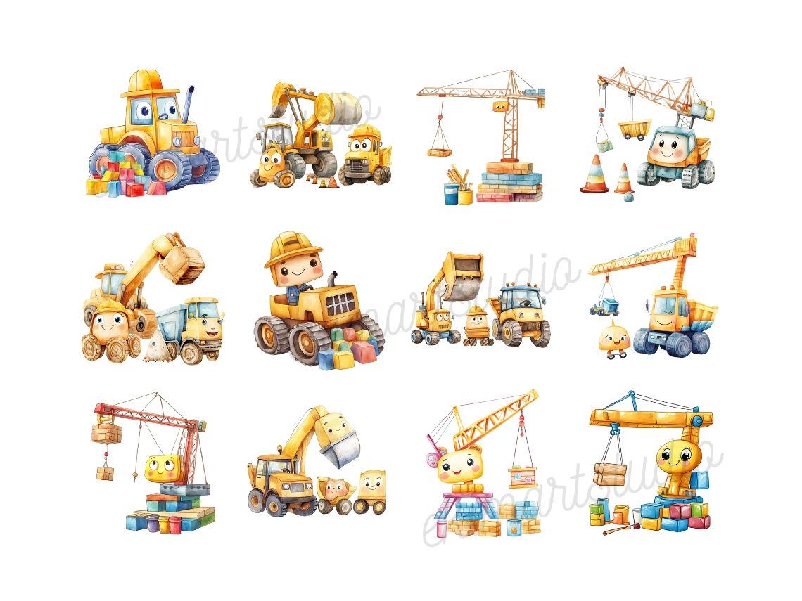 Cute Construction Watercolor Clipart | Sticker | PNG Bundle | Digital ...