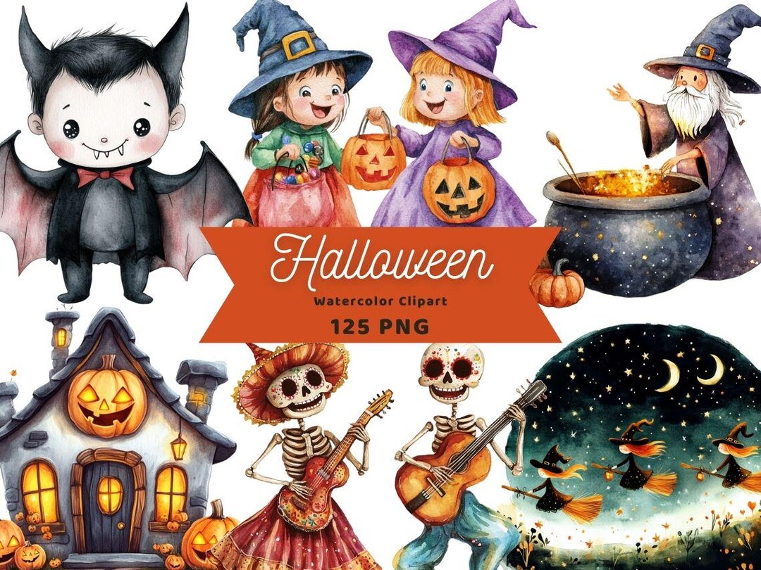 Halloween Watercolor Clipart | Sticker | PNG Bundle | Halloween Clipart ...
