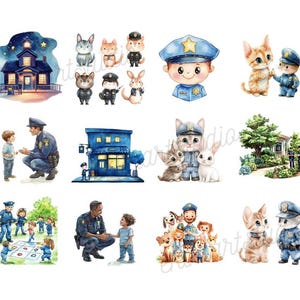 Police Station Watercolor Clipart | Police Kids Clipart | PNG Bundle ...