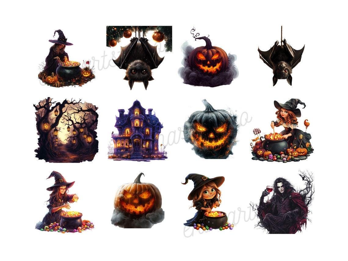 Spooky Halloween Clipart | Sticker | PNG Bundle | Halloween Clipart ...