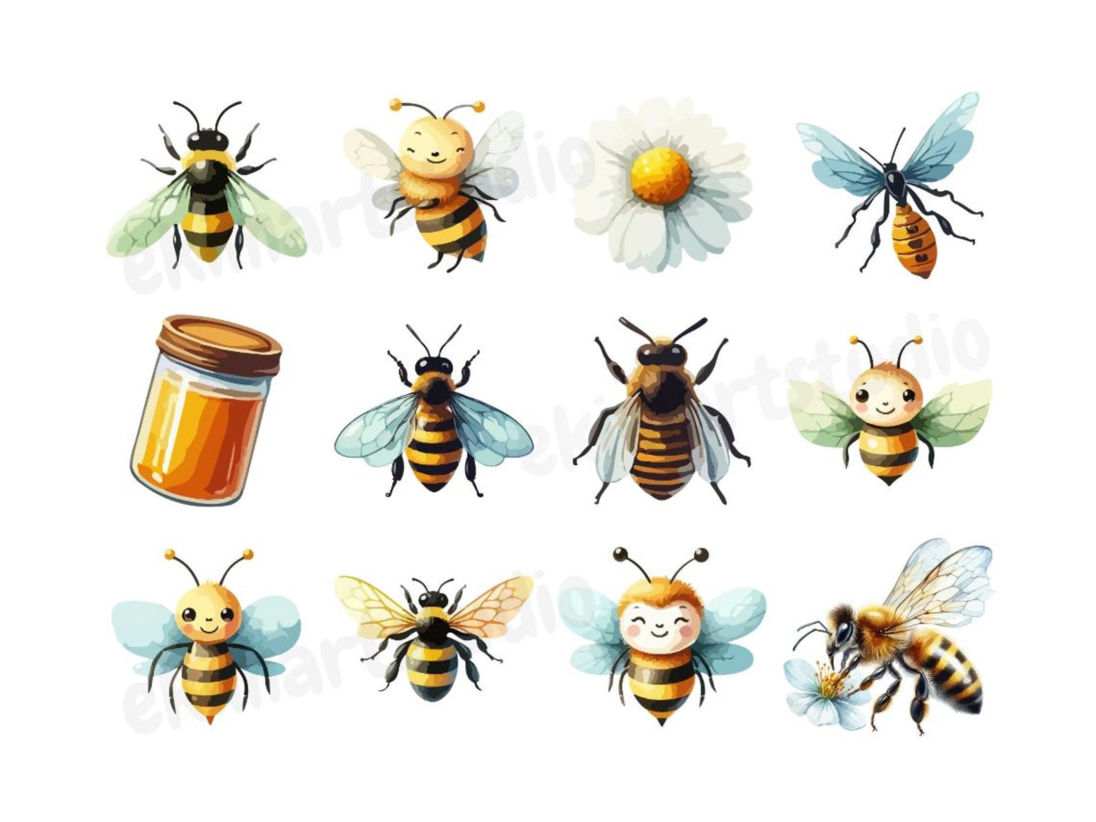 Bee Watercolor Clipart | Bee Clipart | PNG Bundle | Cute Animal ...