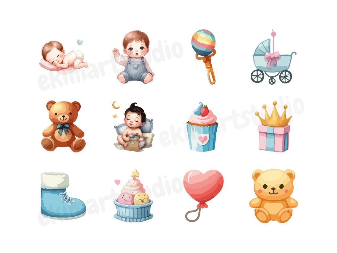 Baby Watercolor Clipart | Cute Baby Shower Clipart | PNG Bundle ...
