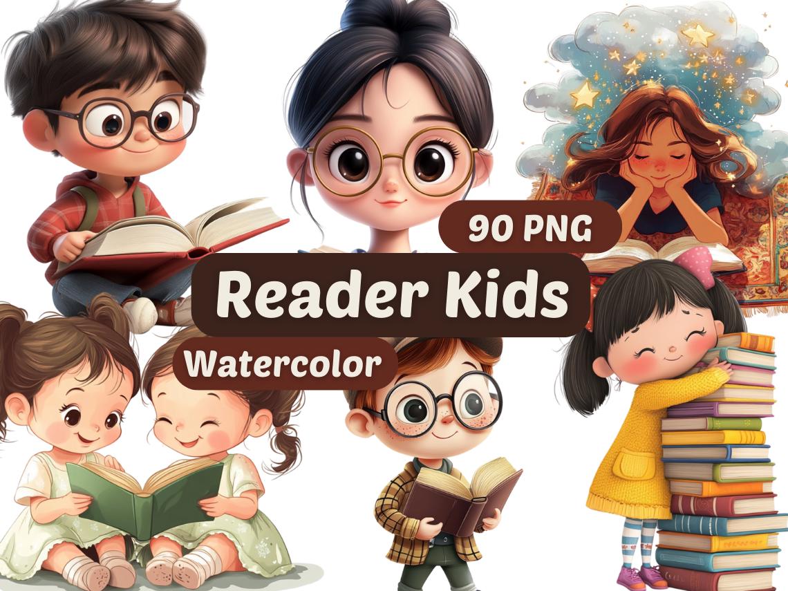 Cute Reader Kids Clipart | Kids PNG | PNG Bundle | Reading Toodlers ...