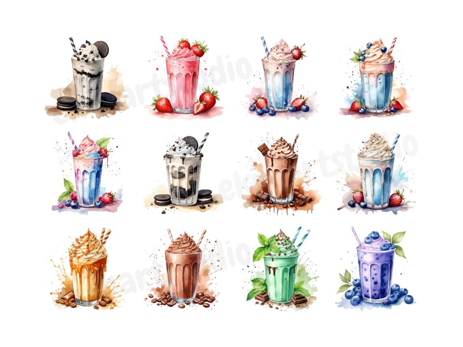 Milkshake Watercolor Clipart | Milkshake Clipart | PNG Bundle | Cute ...
