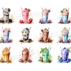 Milkshake Watercolor Clipart Milkshake Clipart PNG Bundle Cute Drink ...