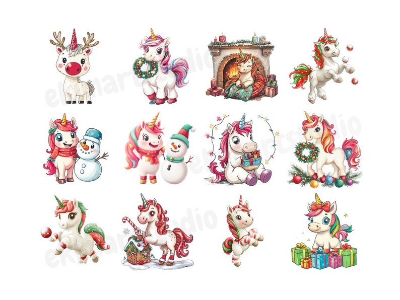 Christmas Unicorn Clipart | Unicorn PNG | PNG Bundle | Christmas Animal ...