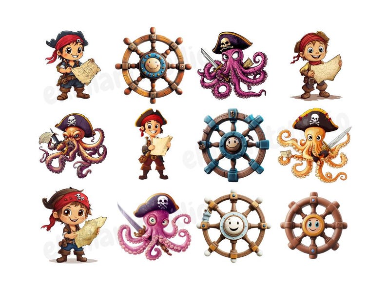 Cute Pirates Watercolor Clipart | Pirates PNG | PNG Bundle | Digital ...