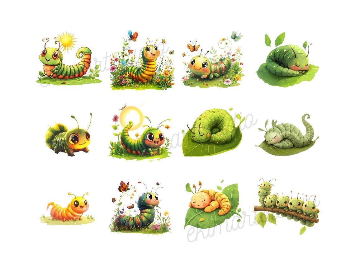 Caterpillar Watercolor Clipart | PNG Bundle | Animal Clipart | Digital ...