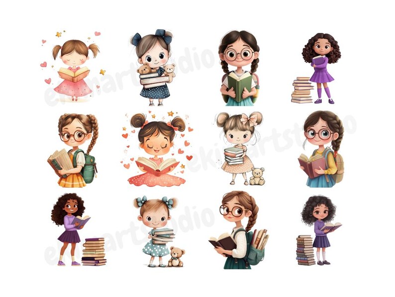 Cute Reader Kids Clipart | Kids PNG | PNG Bundle | Reading Toodlers ...