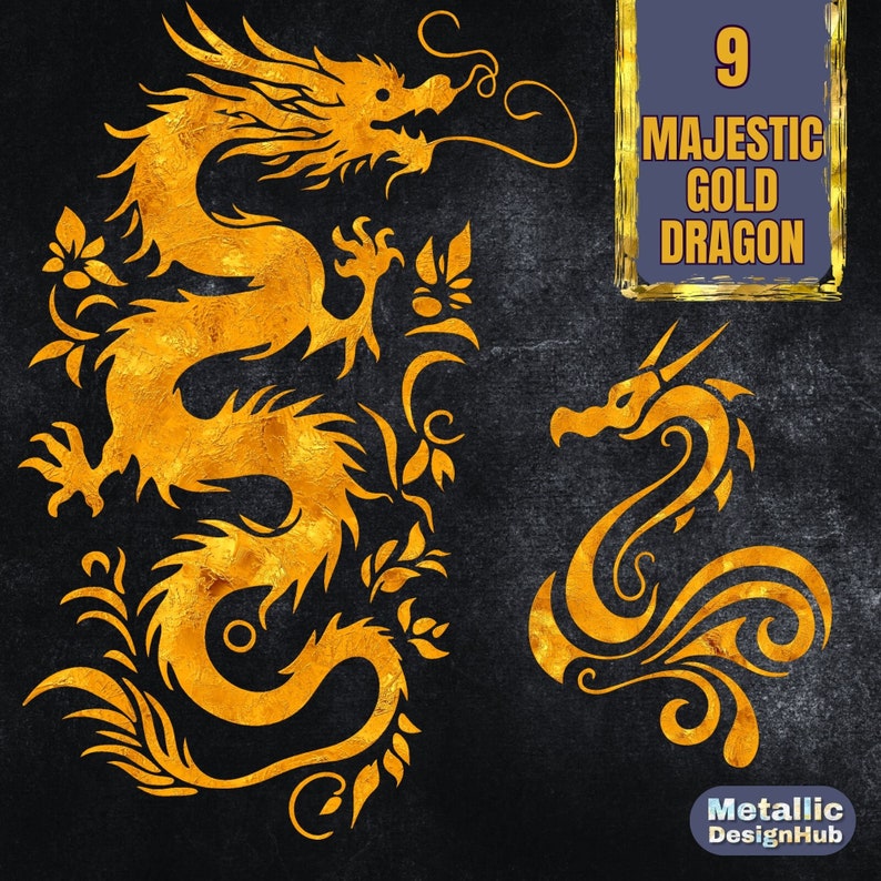 Golden Majesty: A Metallic Gold Dragon, Gold Dragon Png, Digital ...