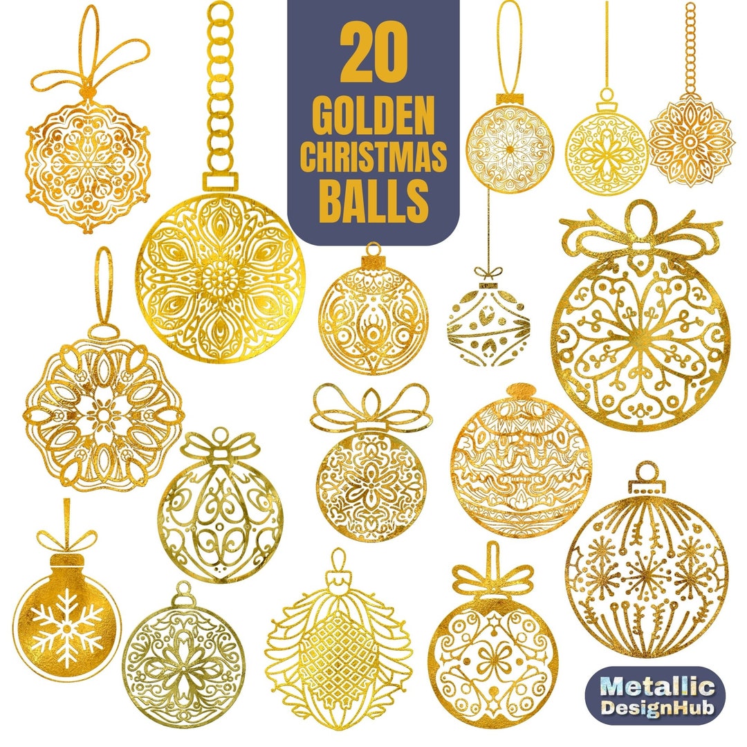 Gilded Elegance: Set of 20 Gold Christmas Balls - Digital Painting ...