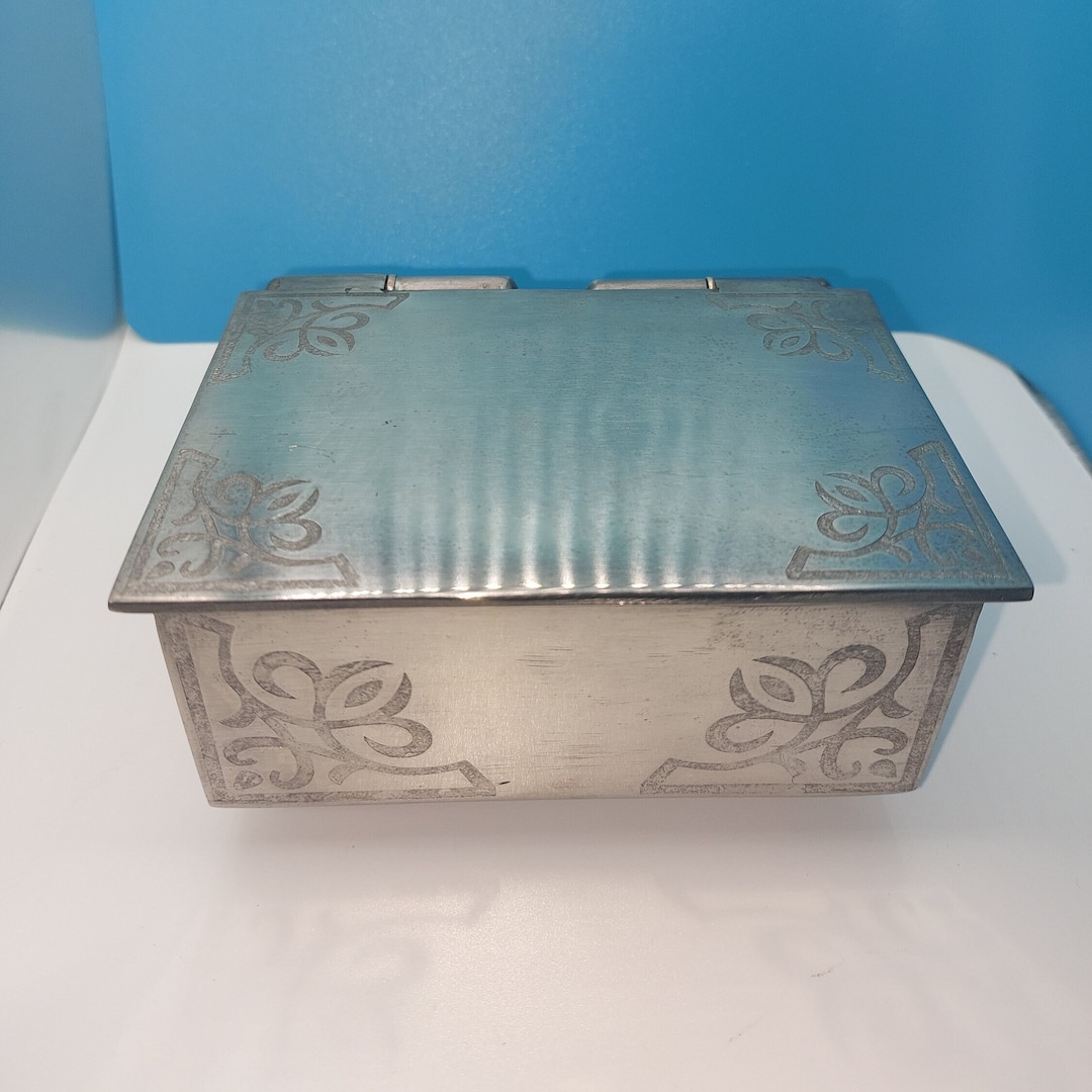 Nickel Plated Steel Keepsake Box - Etched Jewelry Box, Steel Ball Feet ...