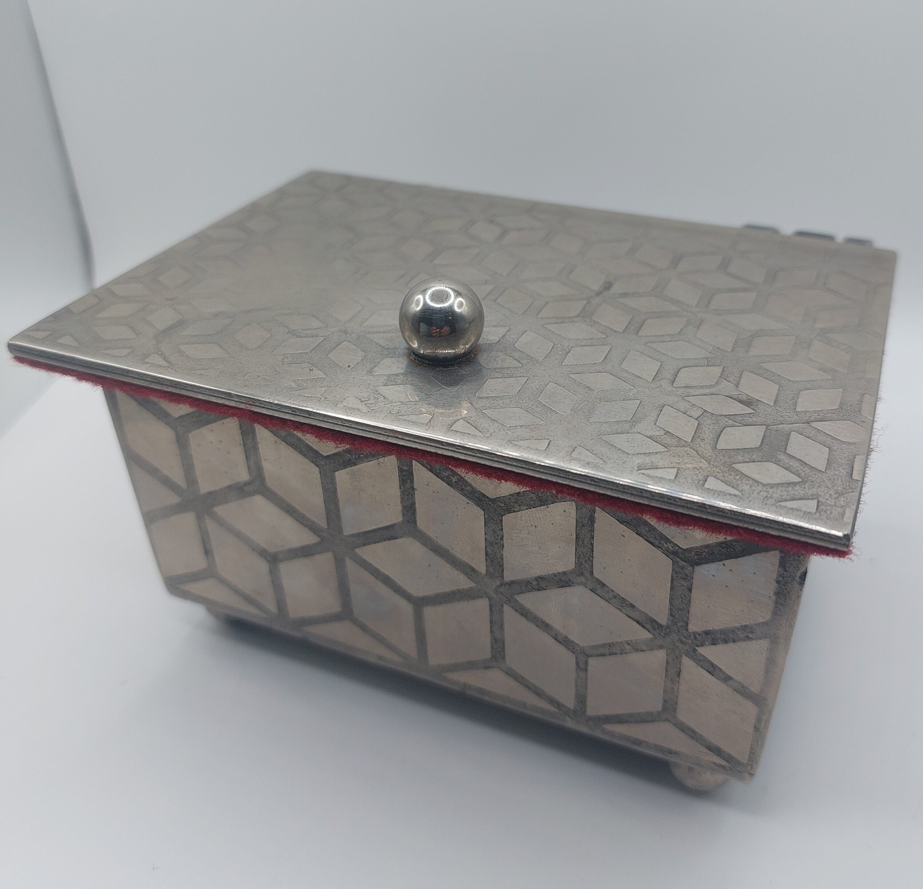 Nickel Plated Steel Keepsake Box Etched Jewelry Box, Steel Ball Feet ...