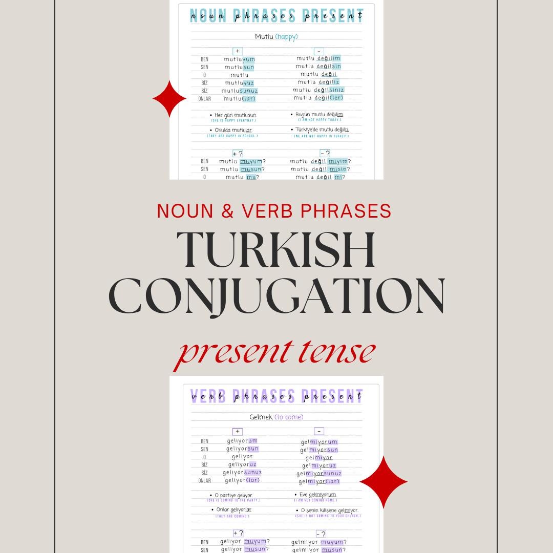 Turkish Noun and Verb Conjugation - Present Tense - Etsy