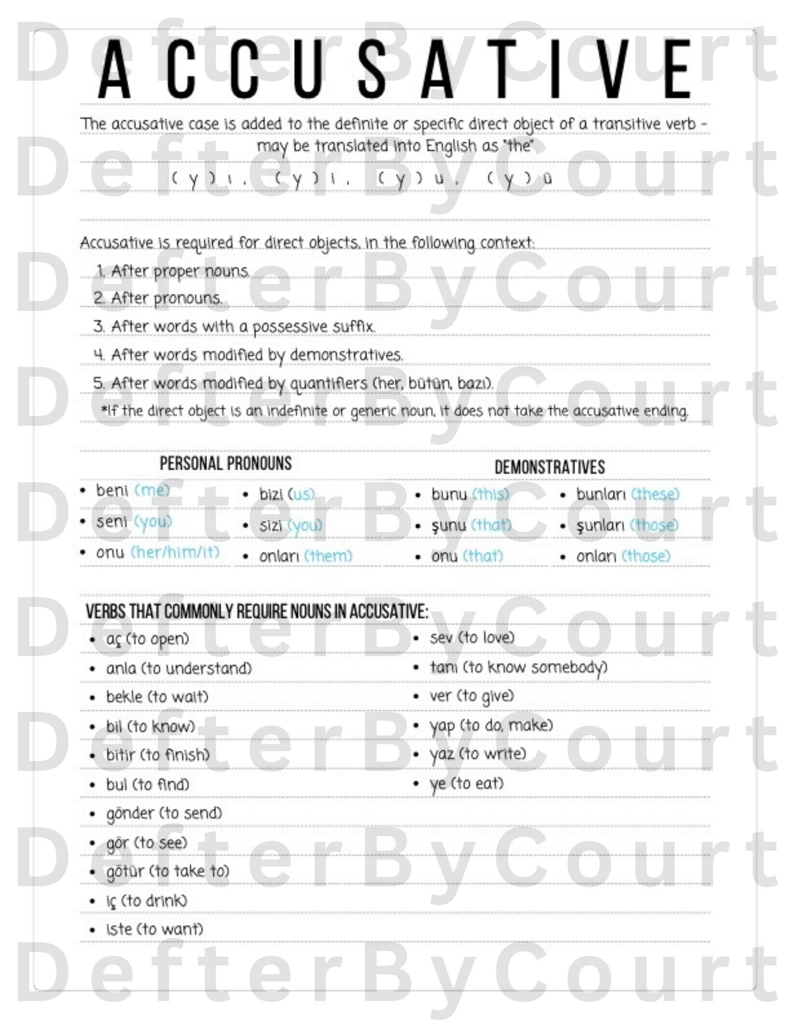 Turkish Cases (verbs) - Etsy