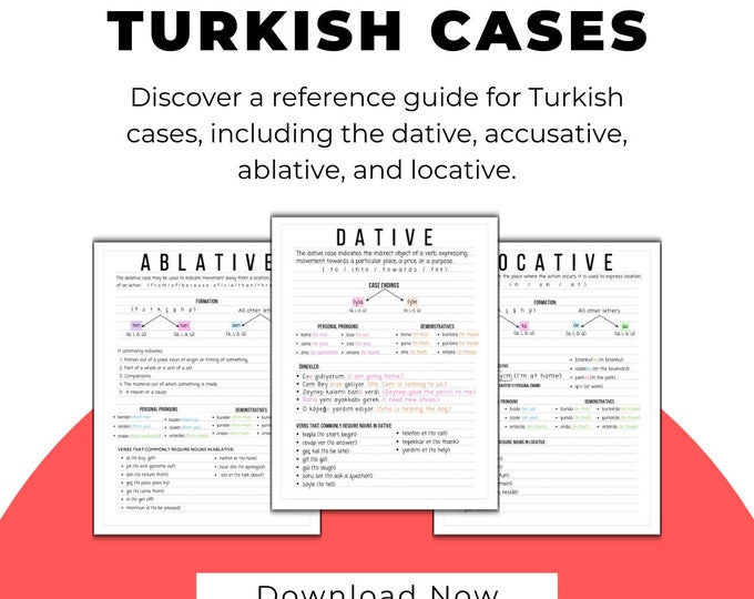 Turkish Cases (dative, Accusative, Locative, and Ablative) - Verbs - Etsy