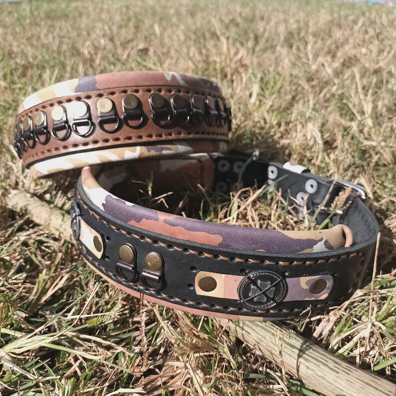 Camouflaged Leather Collar Large Dog Collar Reinforced Collar Hand-sewn ...