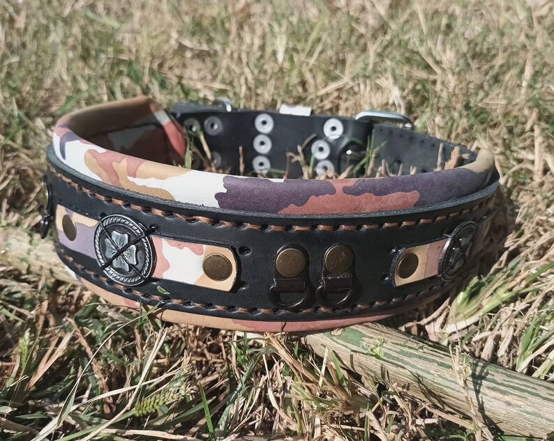Camouflaged Leather Collar Large Dog Collar Reinforced Collar Hand-sewn ...