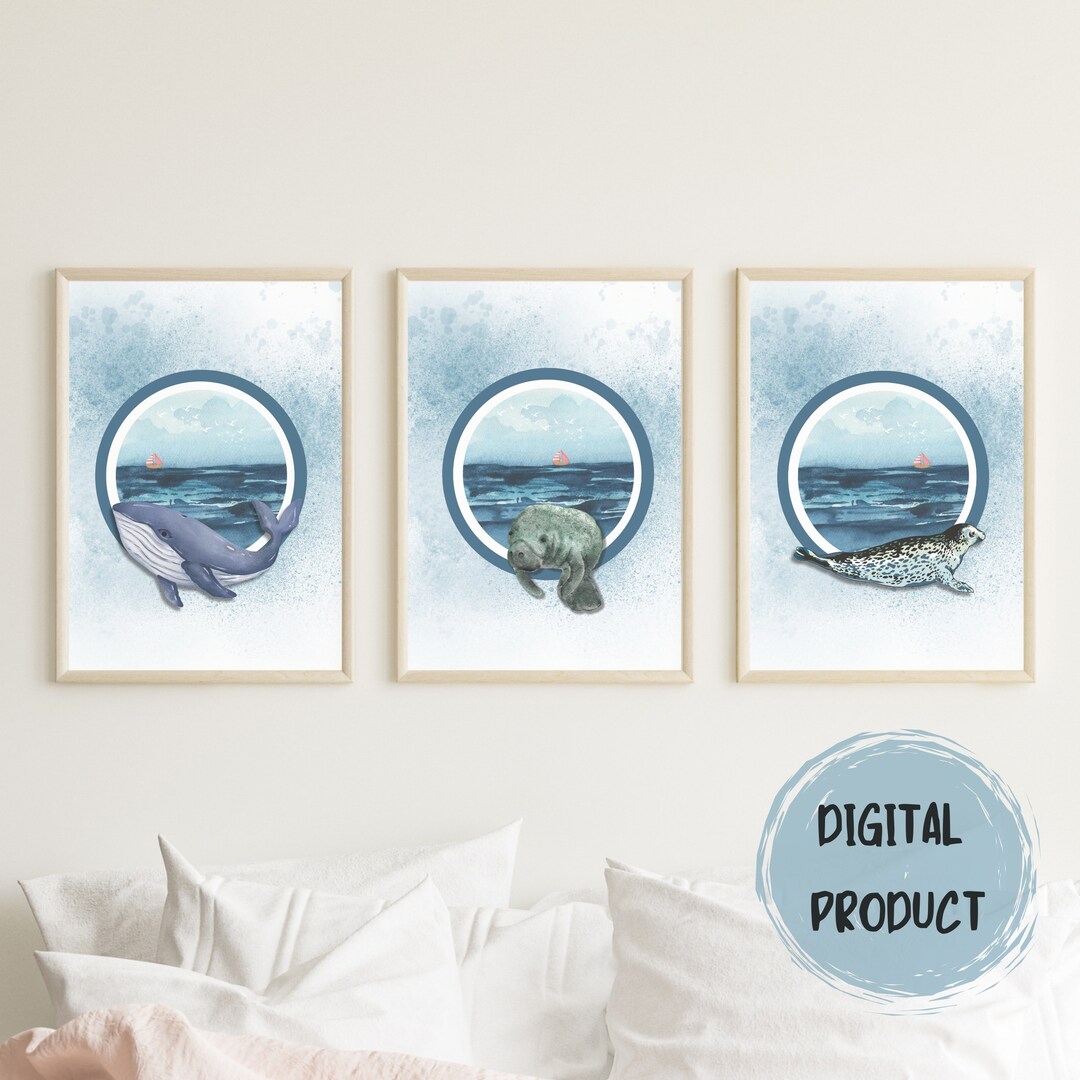 Sea Animals - Set of 3 Digital Posters. Marine Style. Ready to Print ...