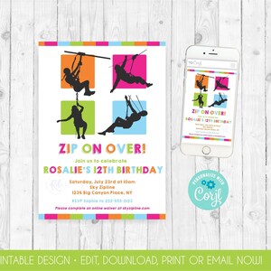 Zipline Invitation Girl Zipline Birthday Invitation Zip Line Party ...