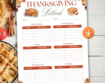 Thanksgiving Potluck Sign up Sheet Planner Office Thanksgiving Dinner ...