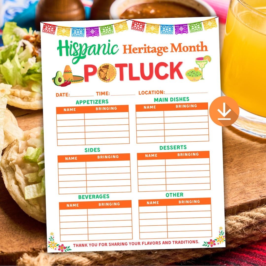 Hispanic Heritage Potluck Sign-up Sheet Printable Office Mexican ...