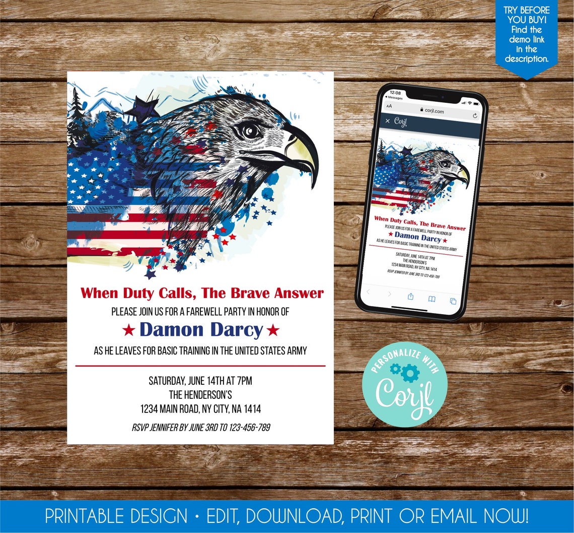 Going Away Military Invitation Deployment Party Army Going Away Party ...