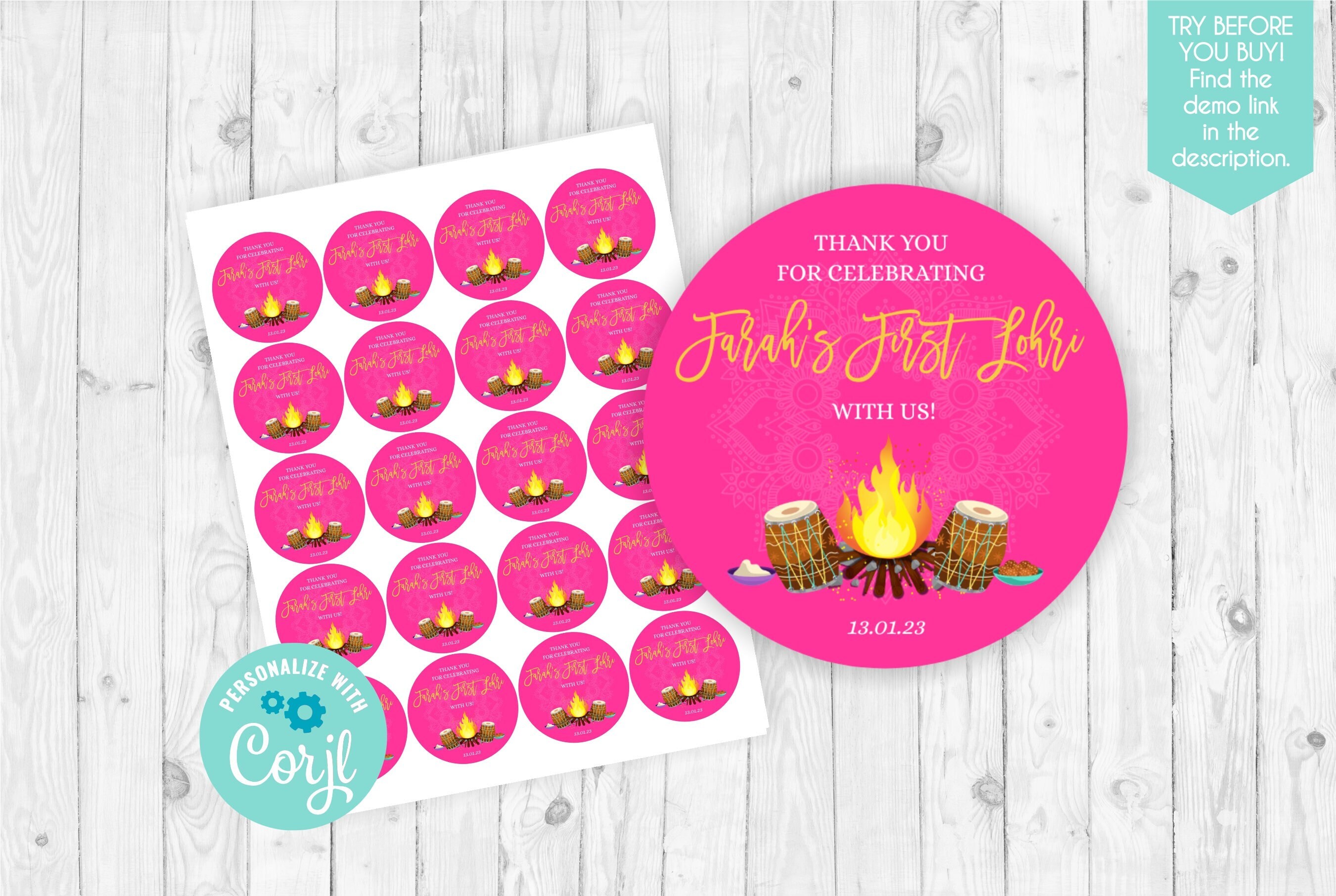 Lohri Stickers Printable Lohri Favor Tags Template Pink Lohri Tags ...