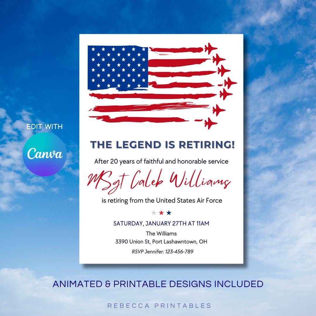 Air Force Retirement Invitation Military Retirement Invite Printable ...