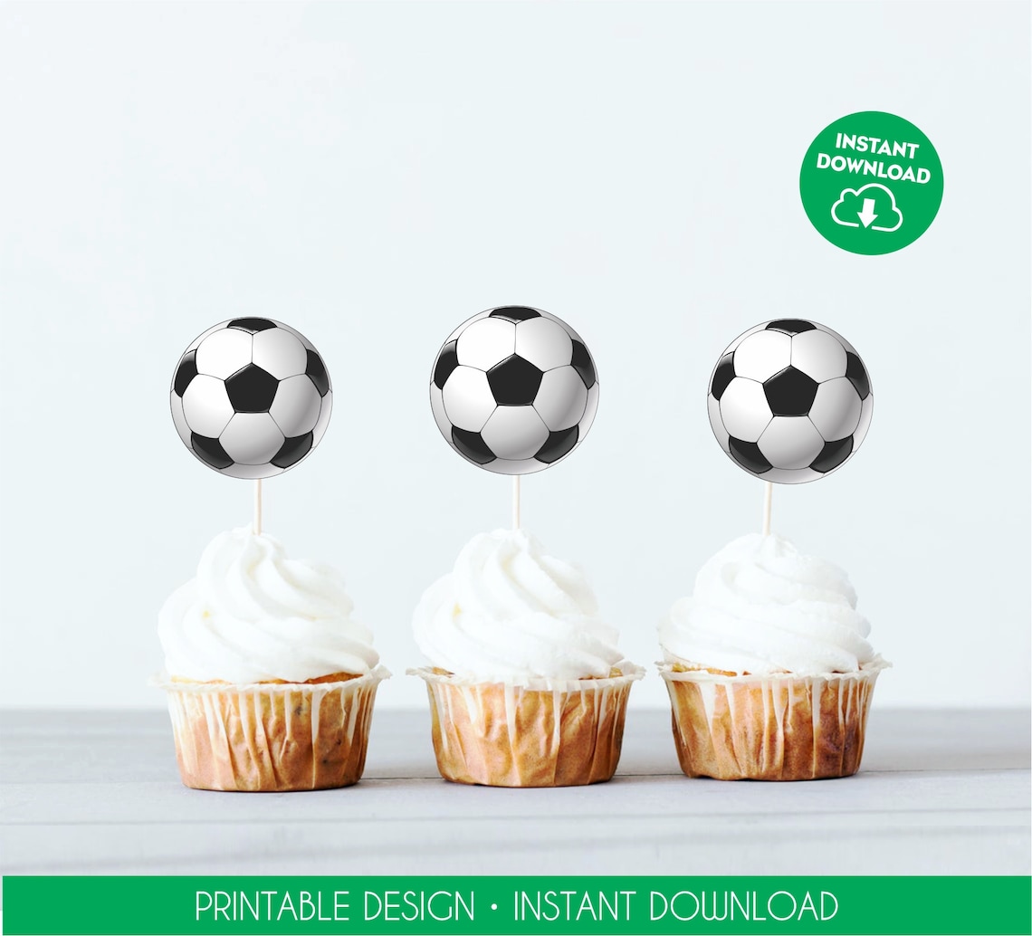 Soccer Cupcake Toppers Printable Soccer Birthday Toppers English ...