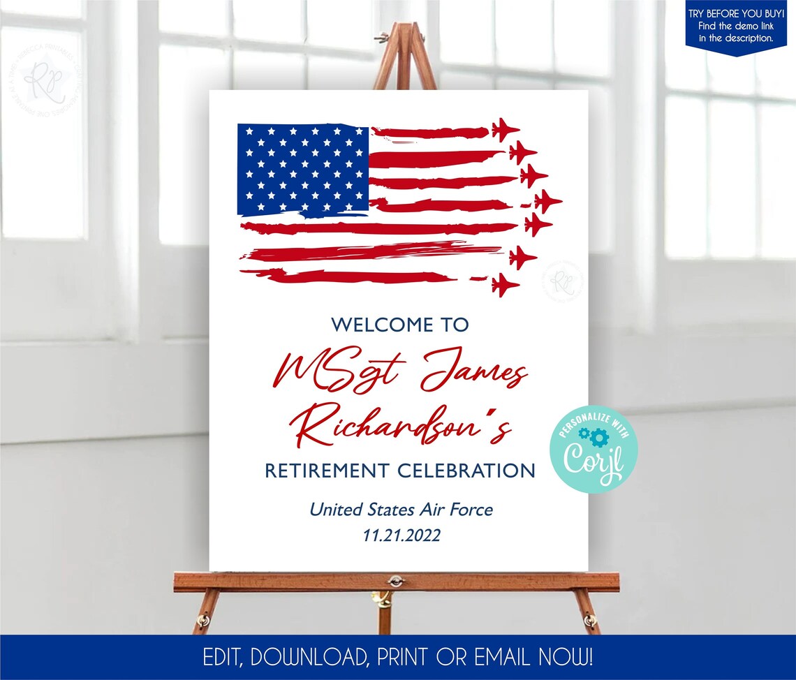 Air Force Retirement Welcome Sign Printable Airman Retirement Party US ...