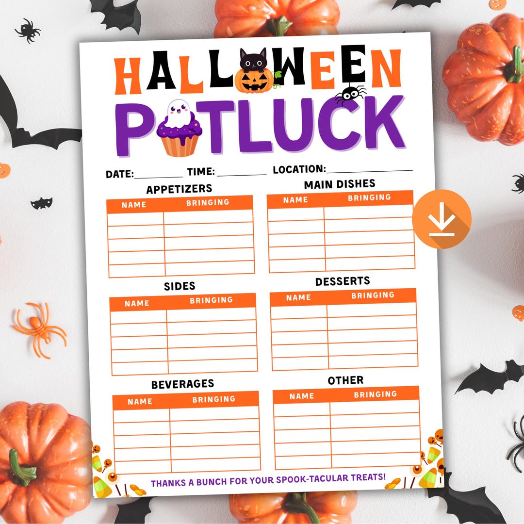 Halloween Potluck Sign-up Sheet Printable Office Halloween Potluck Sign ...