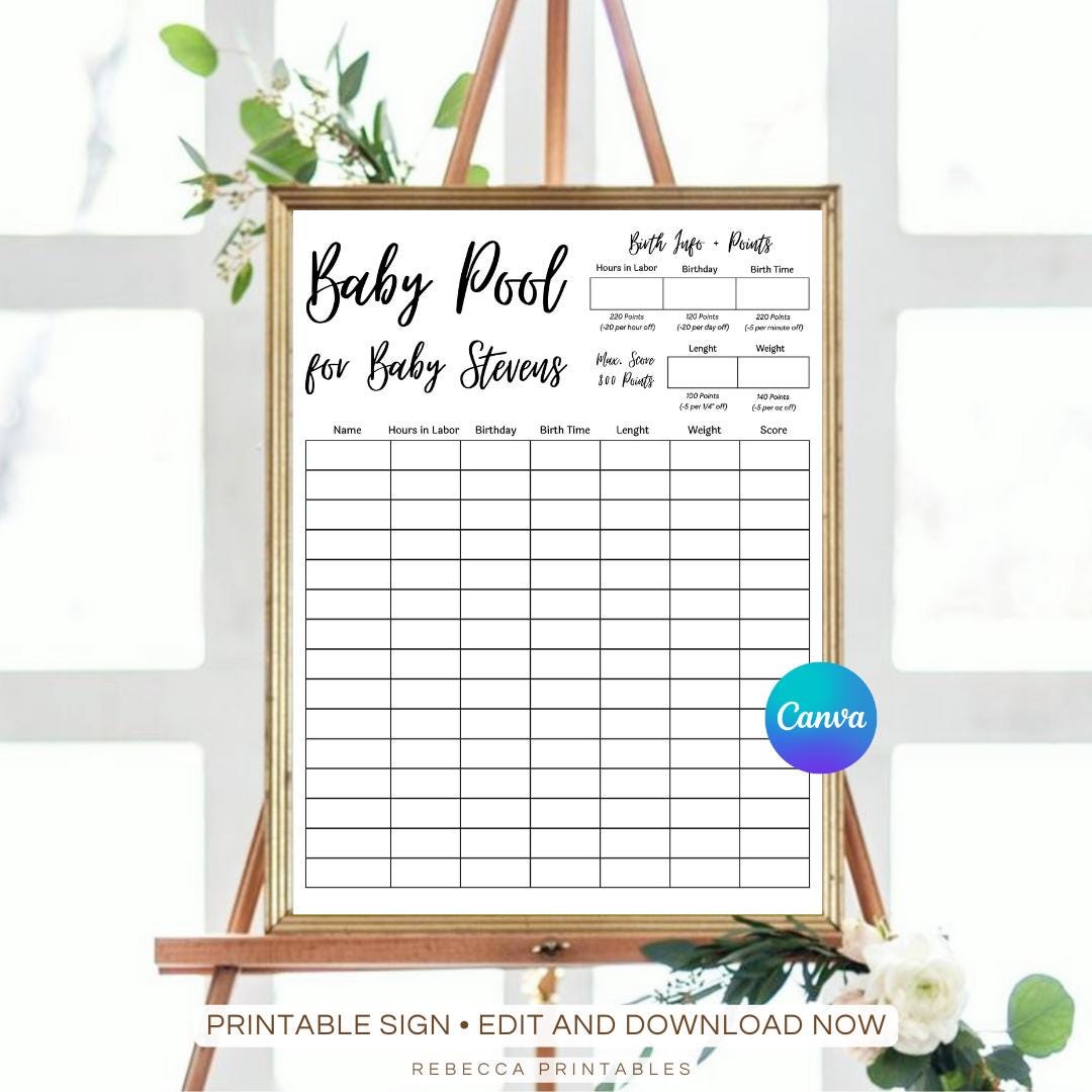 Baby Pool Game Baby Shower Printable Editable Baby Shower Activity Baby ...