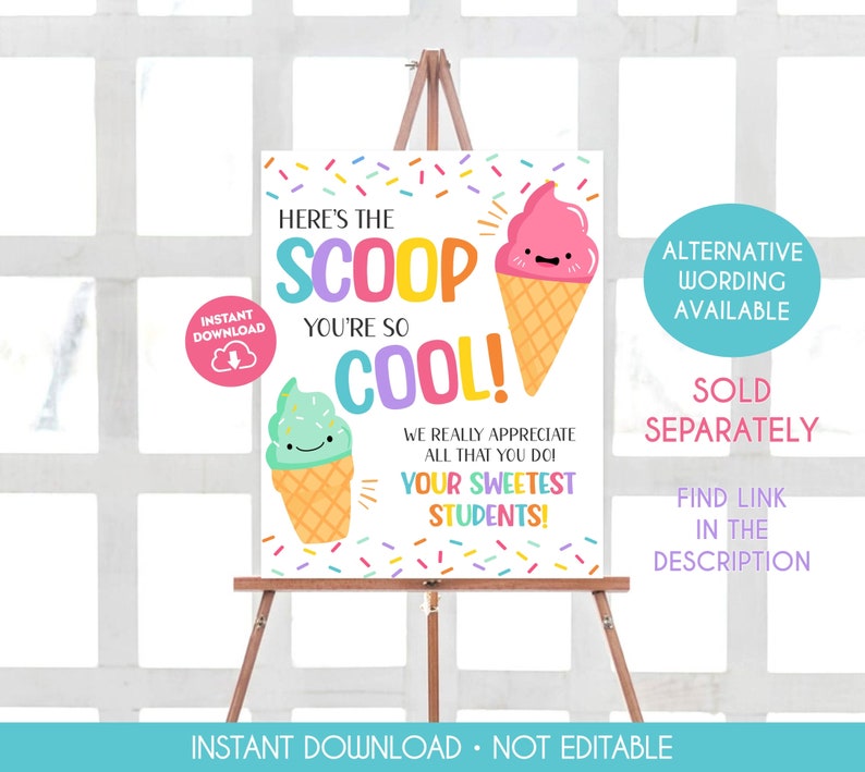 Ice Cream Gift Card Printable Here's the Scoop Gift Card Holder Teacher ...