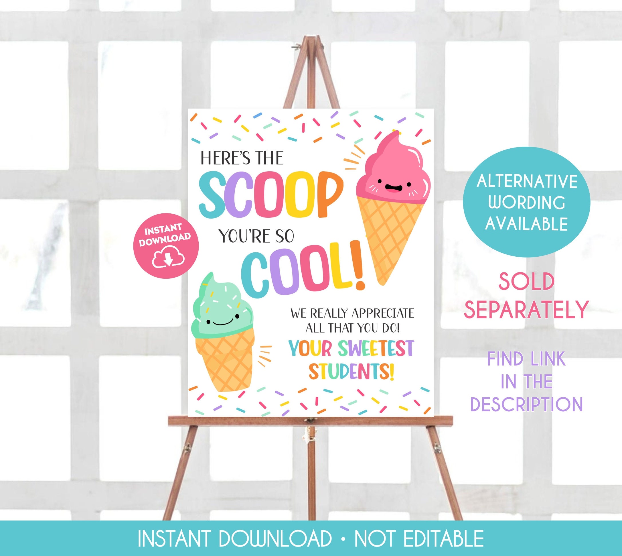 Ice Cream Gift Card Printable Here's the Scoop Gift Card Holder Teacher ...