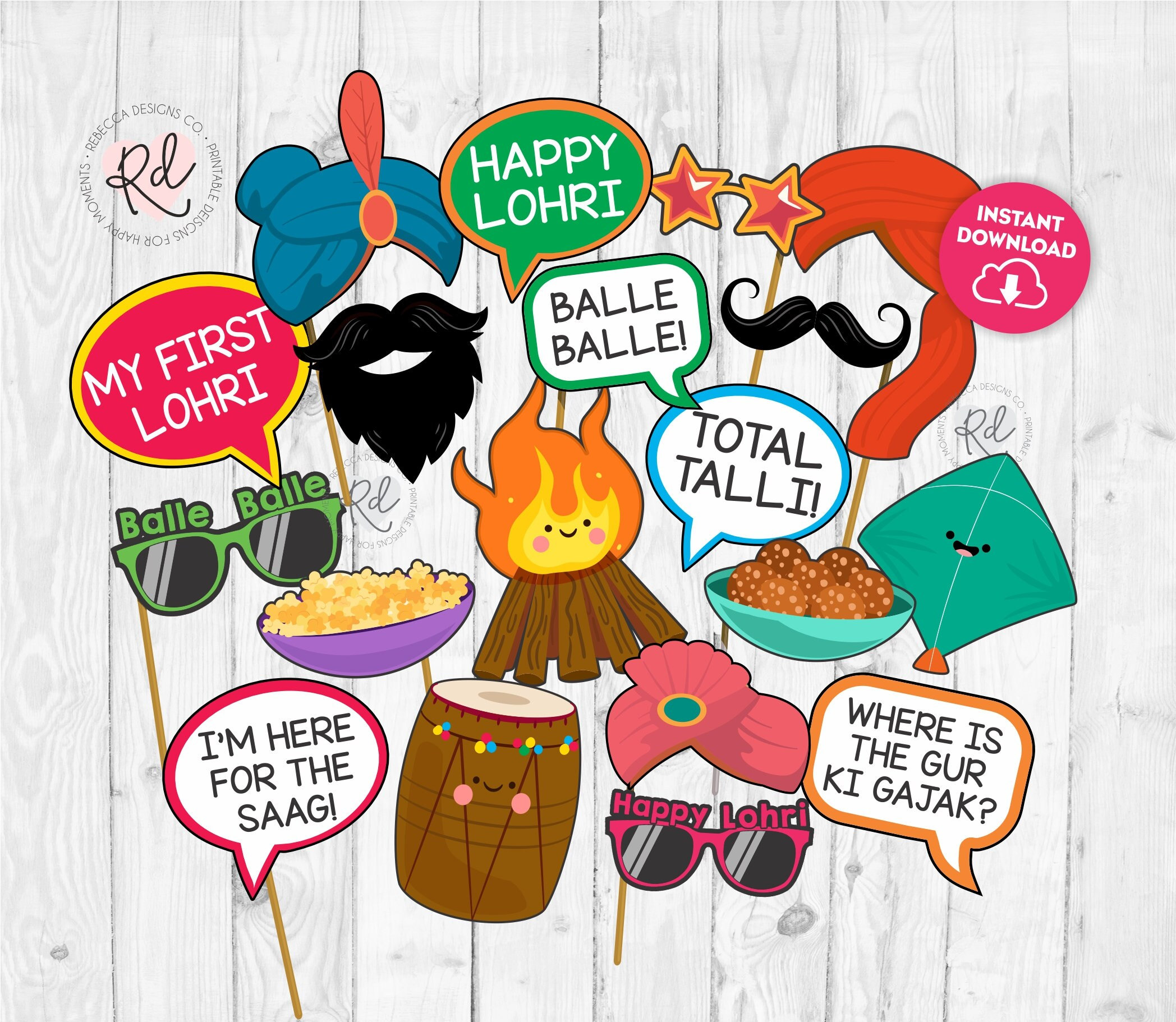 Lohri Party Photo Booth Props First Lohri Signs Lohri Decoration Happy ...