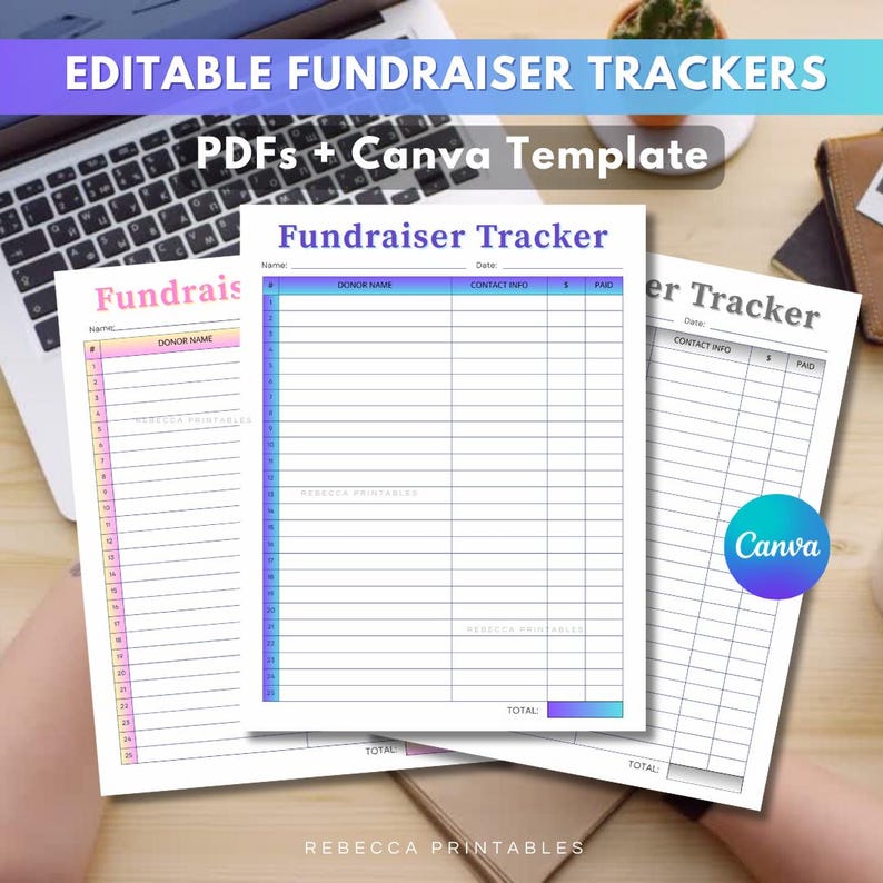 Fundraiser Tracker Fundraising Tracking Sheet Printable Editable ...