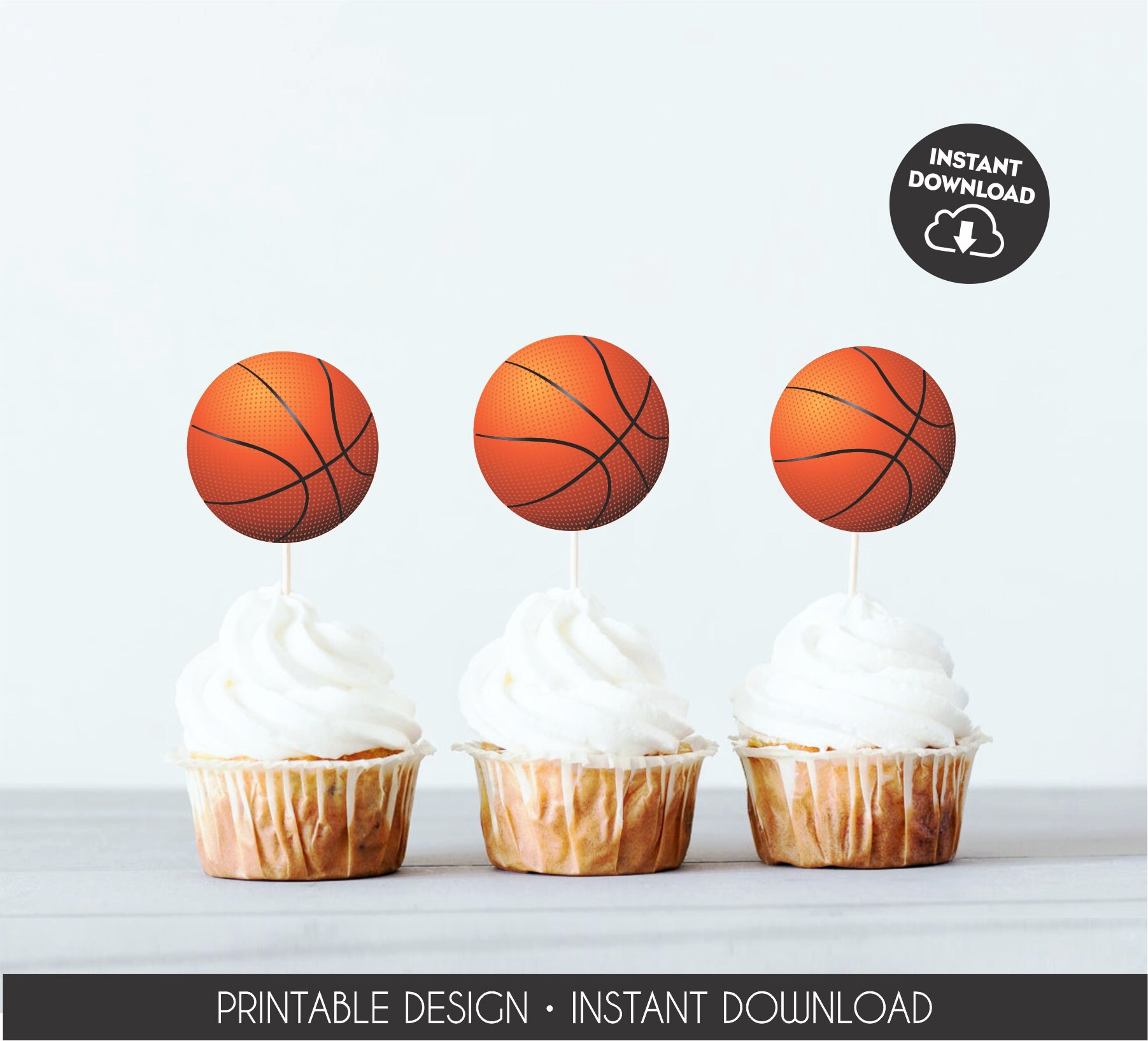 Basketball Cupcake Toppers Printable Basket Toppers Printable Birthday ...
